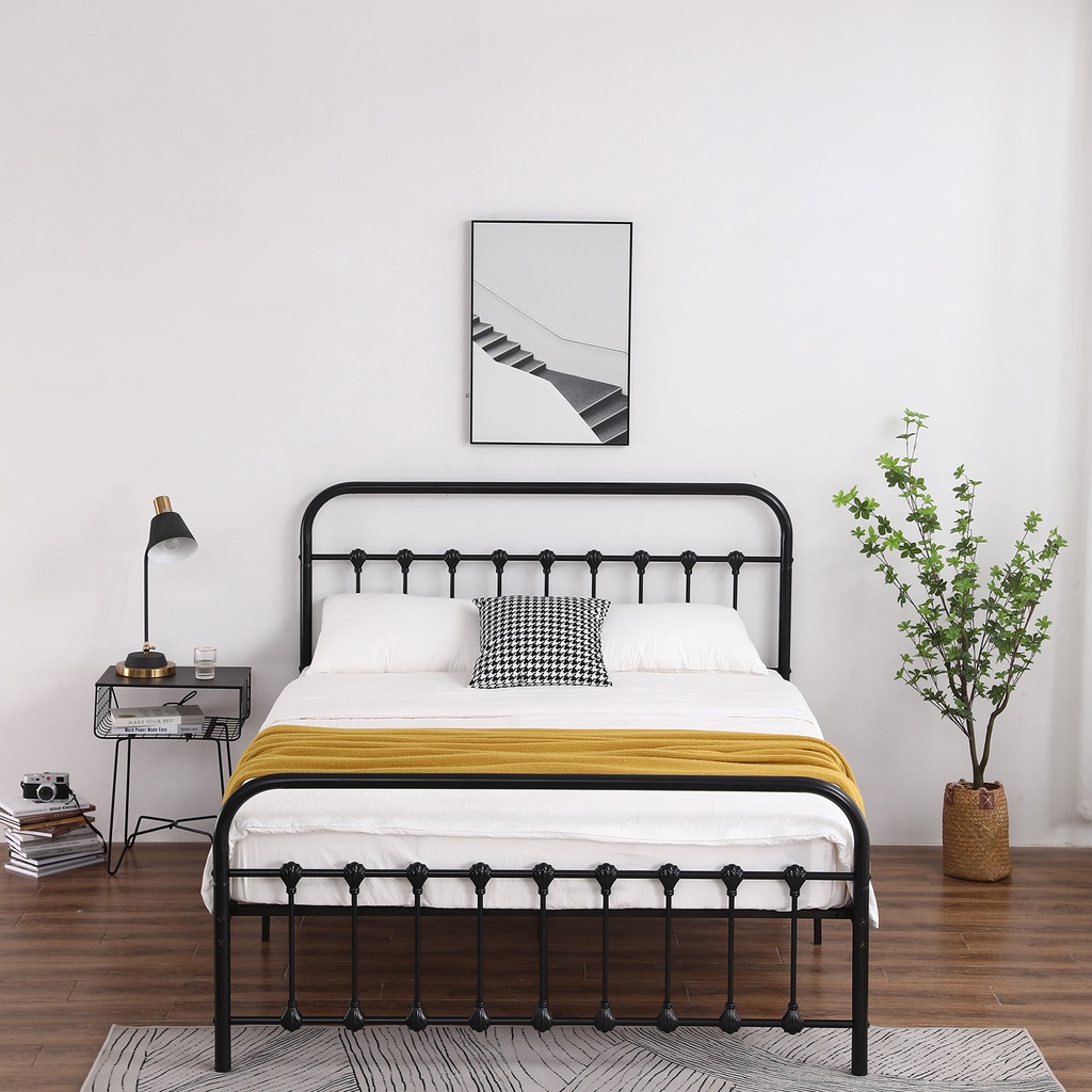 Queen/Full/Twin 3 Sizes Iron Bed Single-Layer Curved Frame Bed Head ...