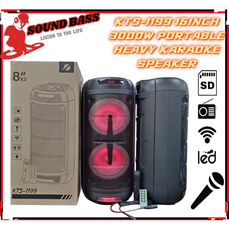 Kts-1199 Portable Wireless Bluetooth Karaoke Speaker 16Inch 3000W With Aux/Bt/Tf Card/ USB /Fm ...