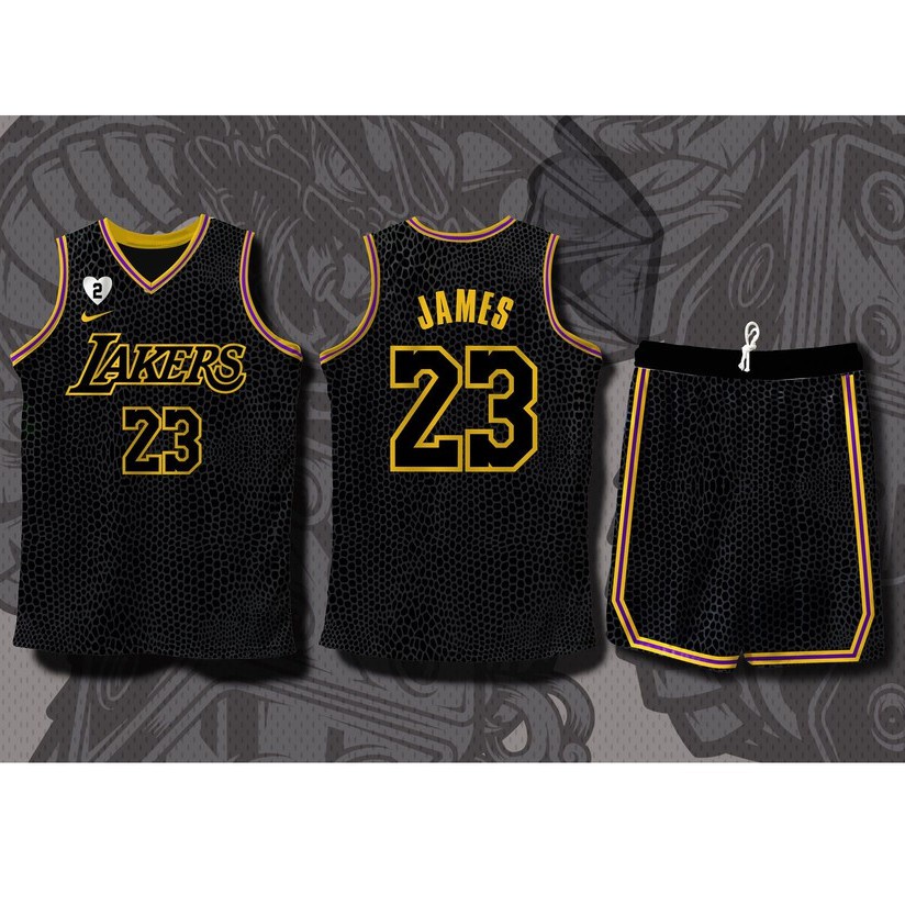 LEBRON JAMES #23 BLACK MAMBA SNAKE SKIN LOS ANGELES LAKERS JERSEY W ...