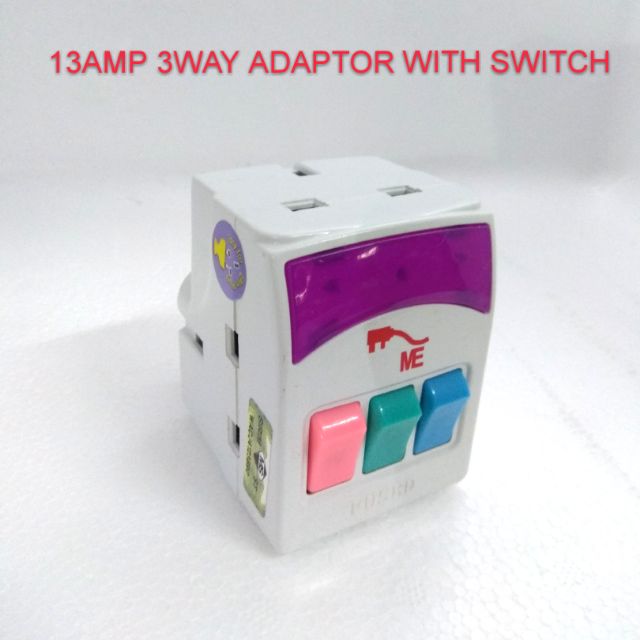 Adaptor 13Amp 3Way Adaptor With Switch & Neon (SIRIM) | Shopee Philippines