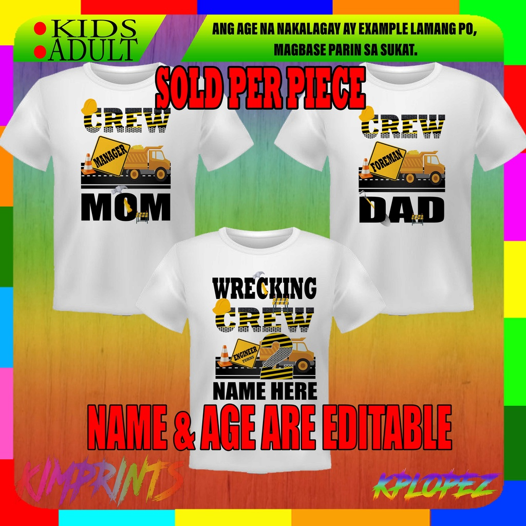 Personalized Construction Theme tshirt design for kids and adult unisex ...