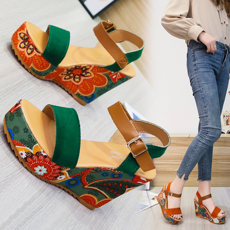 Fashion Popular Beautiful Colorful Flowers Graffiti 3.94 Inches Wedges ...
