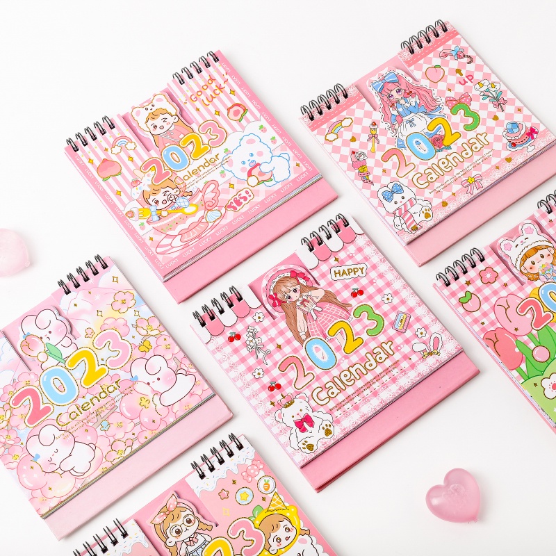2023 Pink Series Cartoon Calendar School Office Creative Bronzing Daily ...