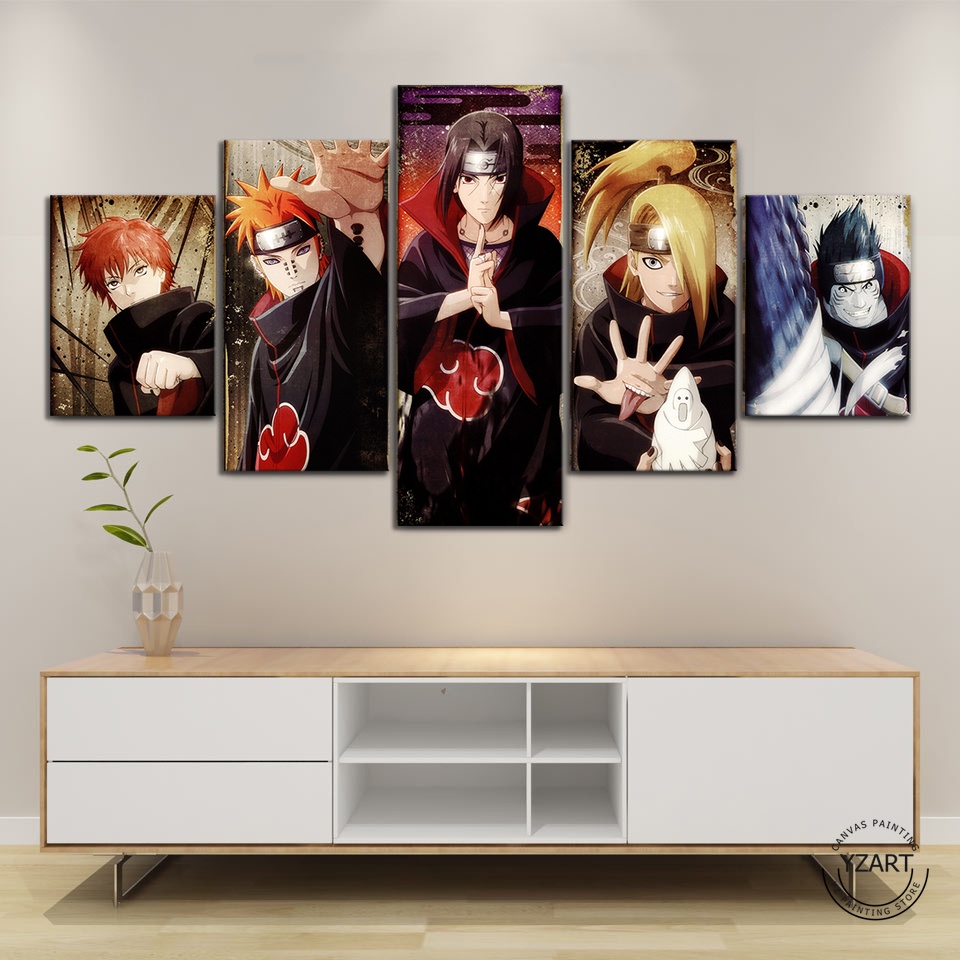 5 Panel Anime Naruto Akatsuki Canvas Poster For Bedroom House ...