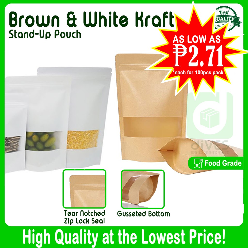 (50pcs) Kraft with Window Stand Up Resealable Plastic Pouch with ...