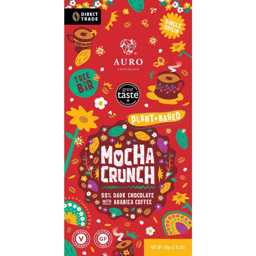Auro Chocolate Mocha Crunch with Plant-Based 55% Dark Chocolate 60G ...