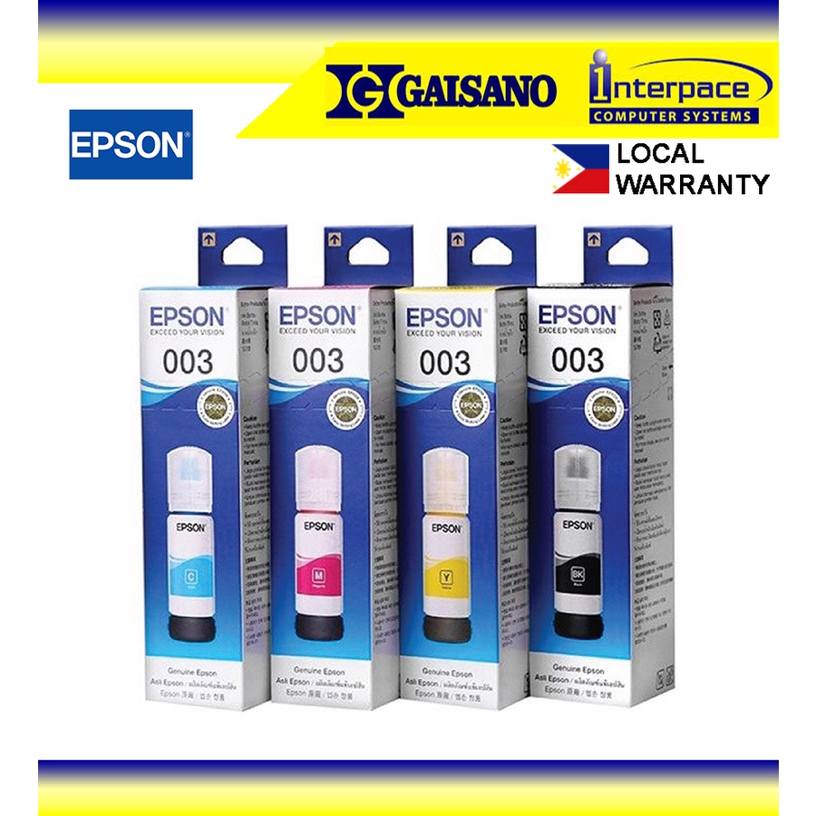Epson Genuine 003 Ink Bottle 65ml Black Cyan Magenta Yellow for L3100 L3101 L3110 L3150 Shopee Philippines
