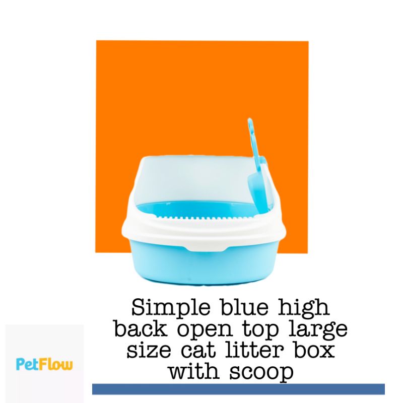Simple blue high back open top large size cat litter box with scoop ...