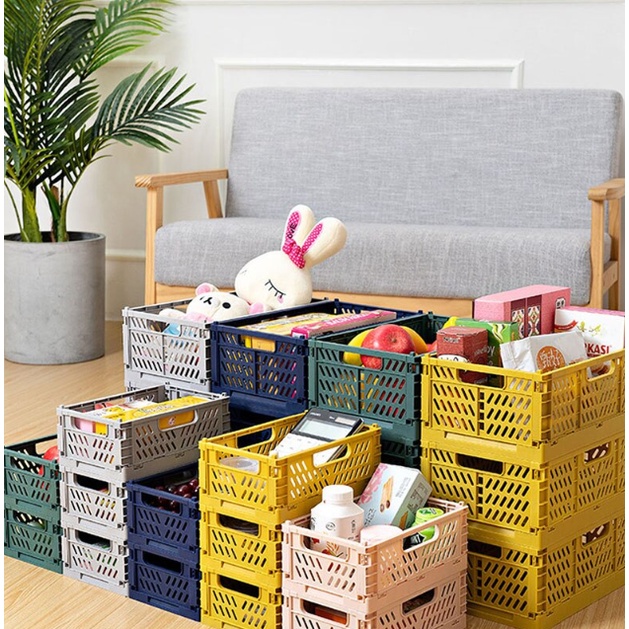 CHAINSHOP Folding Collapsible Plastic Storage Crate Box Stackable Home ...