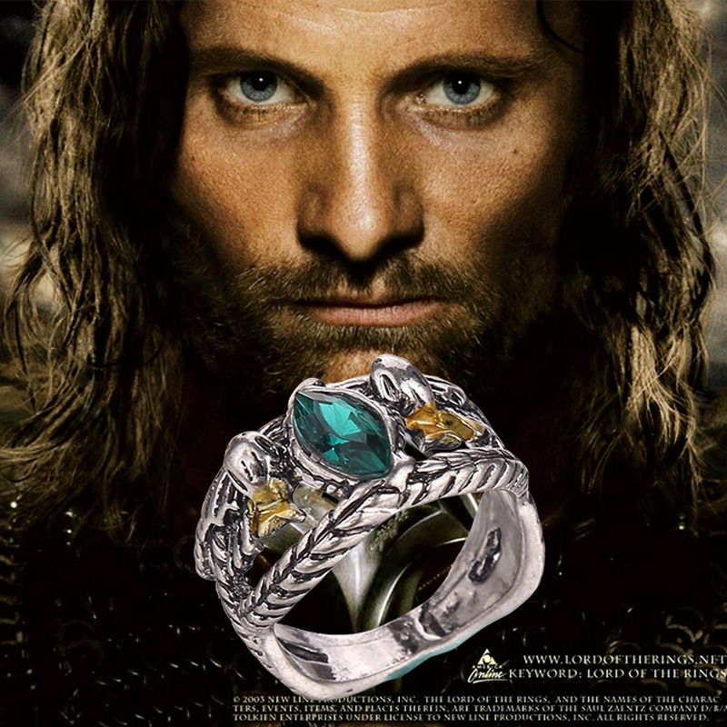 Lord Of The Aragorn's Ring of Barahir Retro Antique Silver Color Green ...
