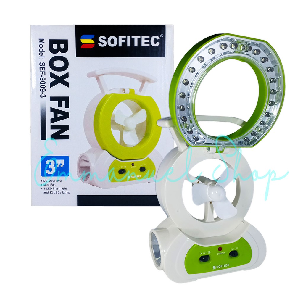 Rechargeable Fan Portable Ring Fan With LED Lamp Flashlight Emergency ...