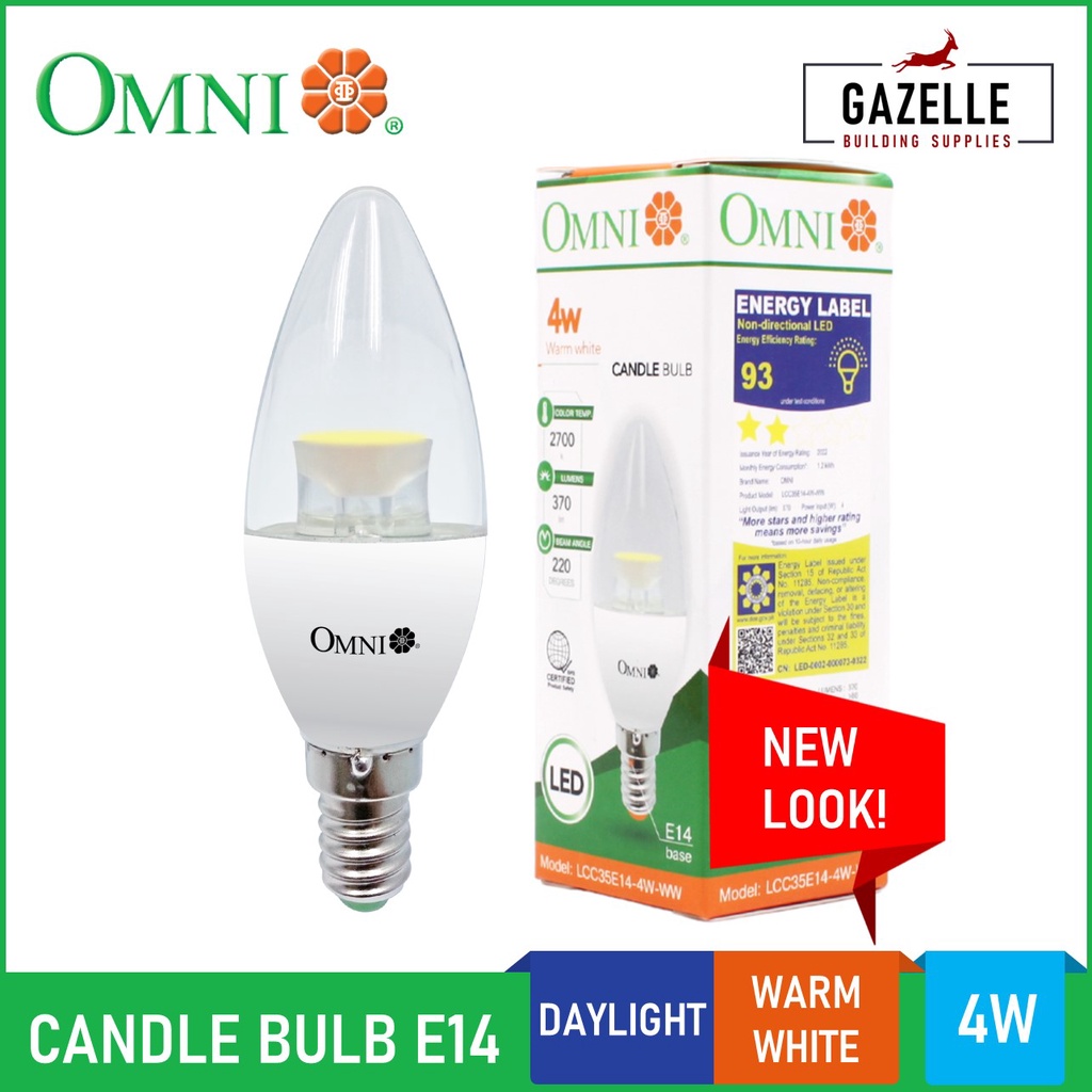 Omni LED Lite Candle Light Bulb E14 / E27 Warm White / Daylight - 4 ...
