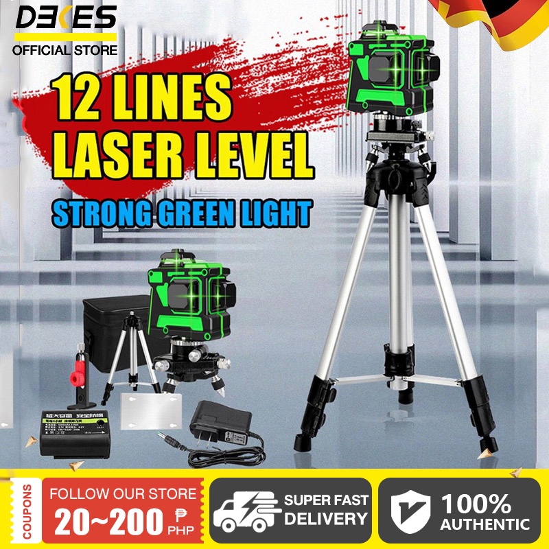 【Tripod Included】12 Line 3D Green Light Laser Level Digital Level Self ...