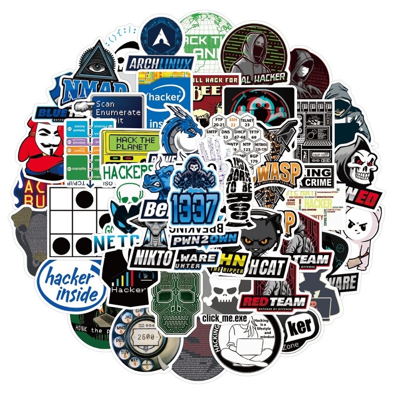 Z&M 50Pcs Hacker Sticker Helmet Decorative Luggage Guitar Waterproof ...