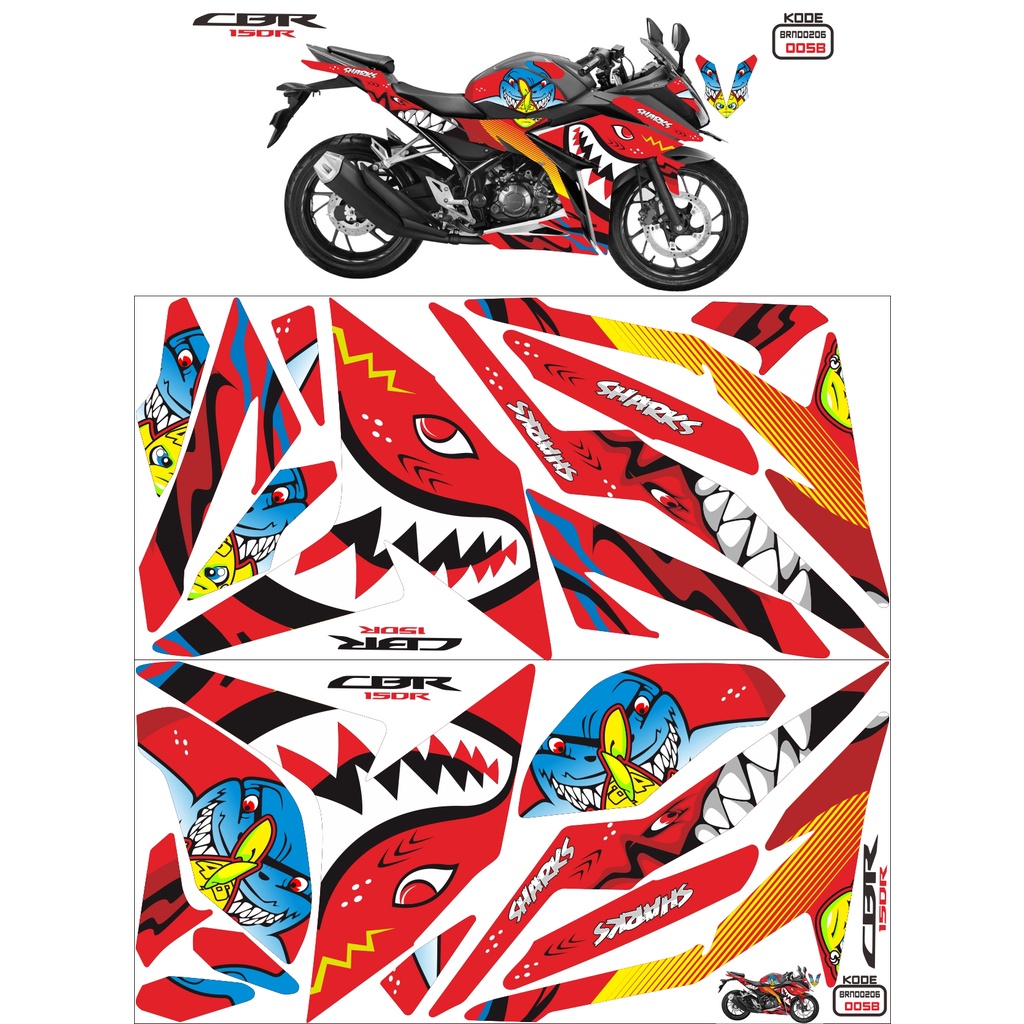 Sticker Motorcycle HONDA CBR 150 150R SHARK SHARK SEMI FULL BODY DECAL ...