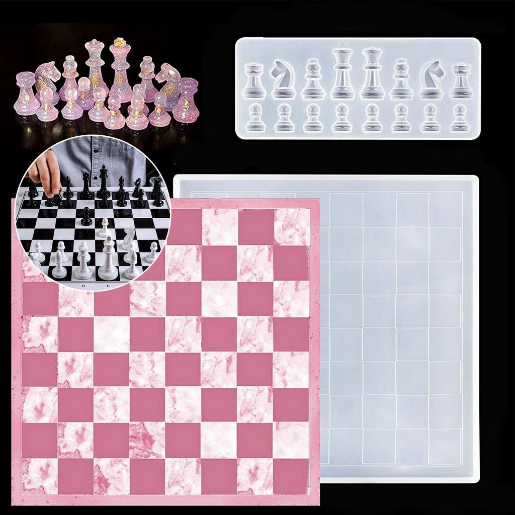 2Pcs Chess Resin Mold Set Chess Pieces Silicone Mold And Chess Board ...
