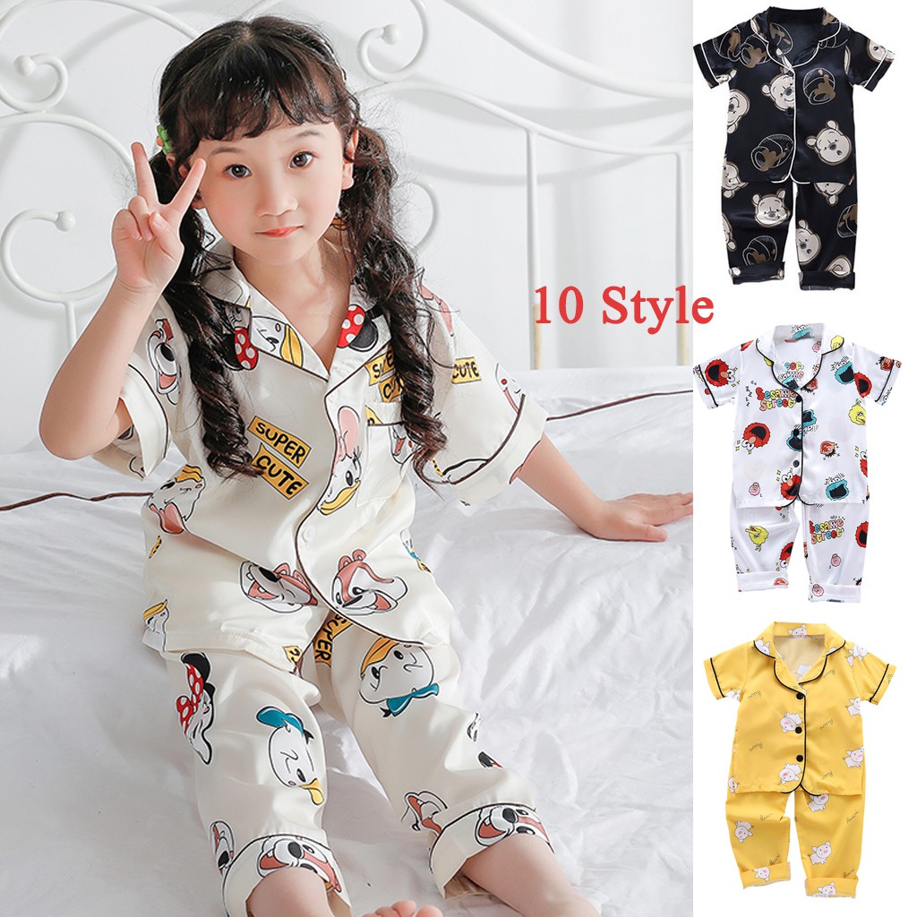 Kids Cartoon Sleepwear Baby Nightclothes Silk Comfy Pajama Short Sleeve ...