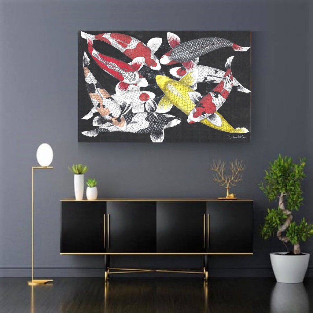 9 KOI FISH PAINTING WALL ART FENGSHUI PRINTED ON HIGH QUALITY PAINTING ...