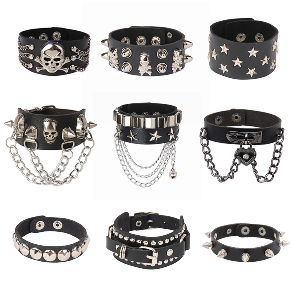 New Spiked Studded Bracelet Black Leather Rivet Punk Bracelet Cuff Wrap ...