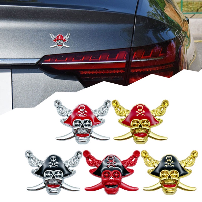 New 3D Metal Pirates Skull Badge Car Sticker Emblem Tail Decal Captain ...