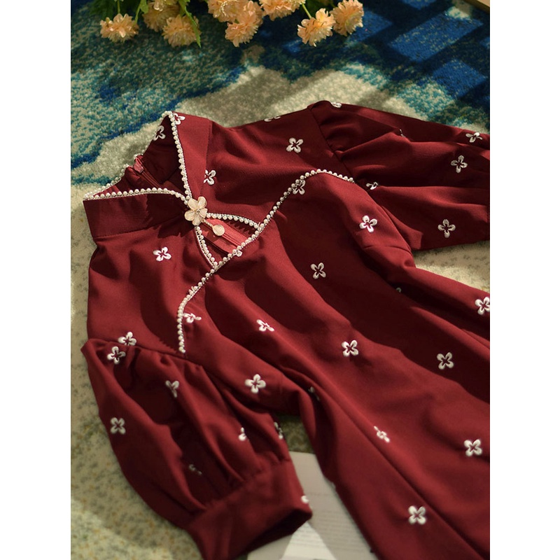 Red Embroidery Cheongsam Women Pearl Short Sleeve Fashionable Dress ...