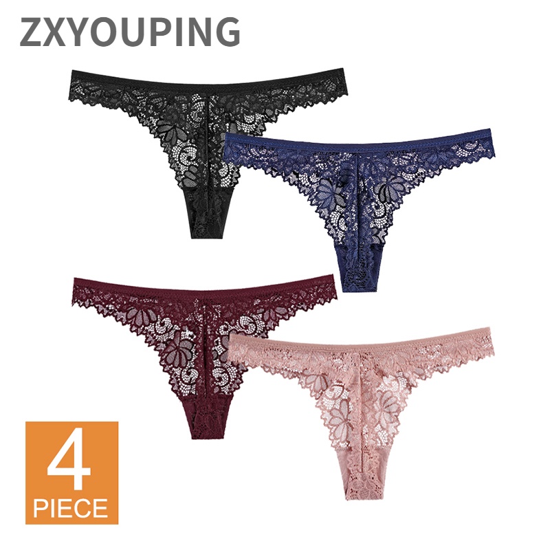 ZXYOUPING 4 PCS Women Thongs Sexy Lace Tibak Panties Hollow Out G ...