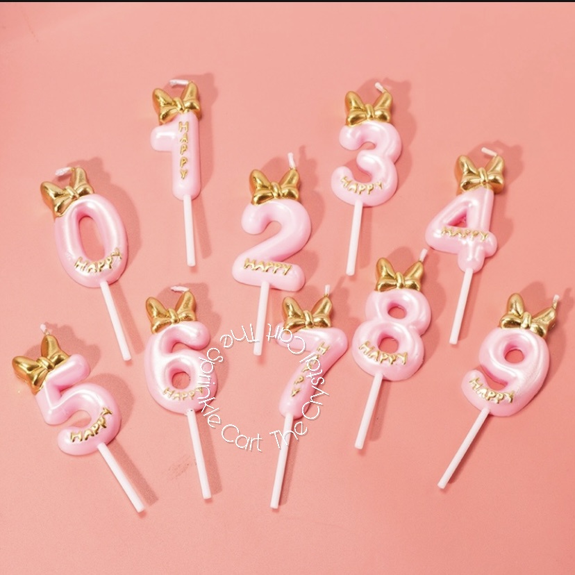 Number Candle Princess Pink Gold Ribbon Disnney Design Candle for Cake ...