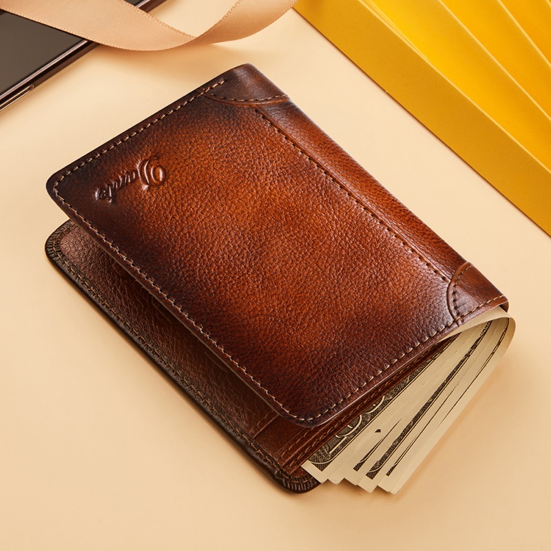 Dante Men Wallet Genuine Leather Retro Vertical Bifold Wallets with ...