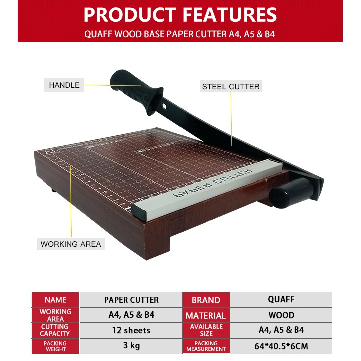QUAFF Paper Cutter A4 / A3 / A5 / B4 || Metal Based & Wood Based ...