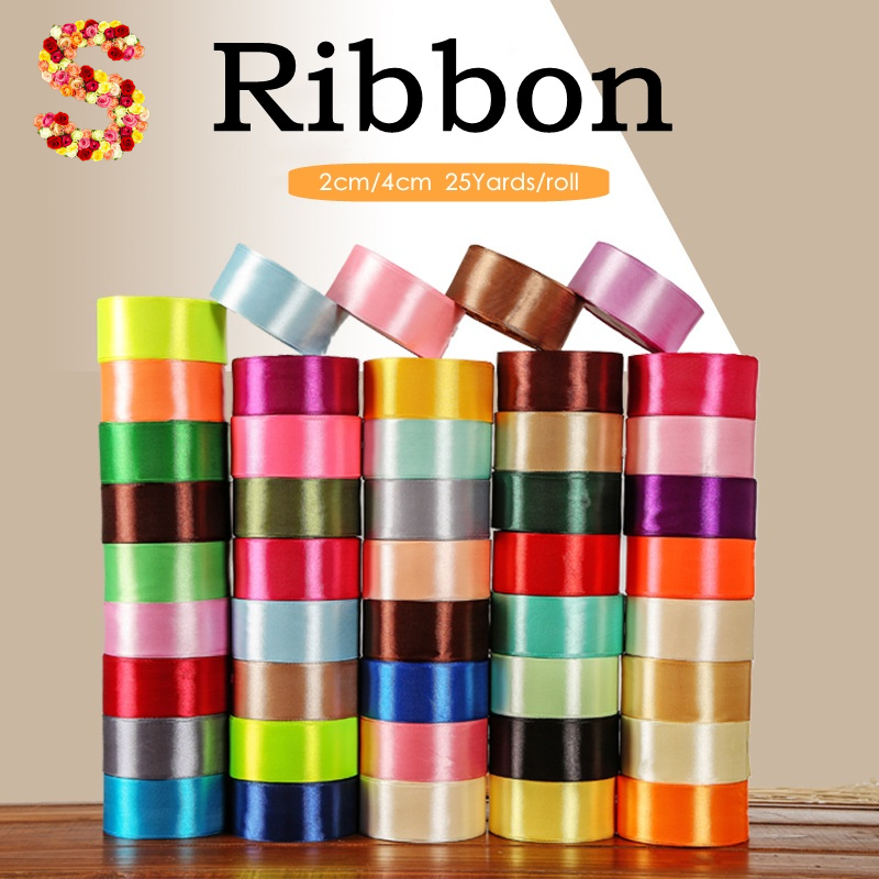25Yards Single Color Ribbon 4cm 2cm Satin Ribbon Decorative Ribbon Gift ...