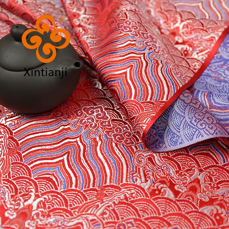 Japanese style Brocade satin fabric waves jacquard silk satin ancient ...