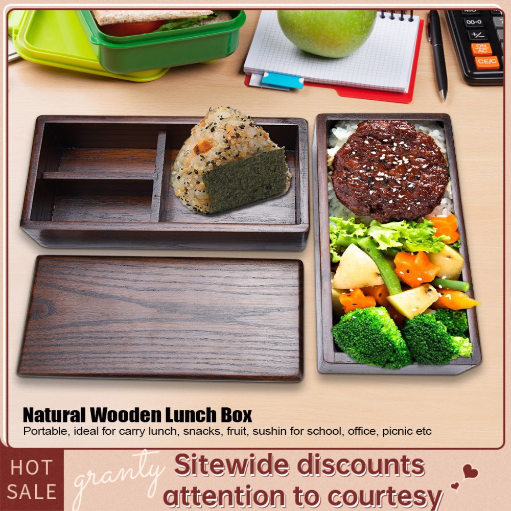 Granty Natural Wooden Lunch Box Double Layer Wood Bento | Shopee ...