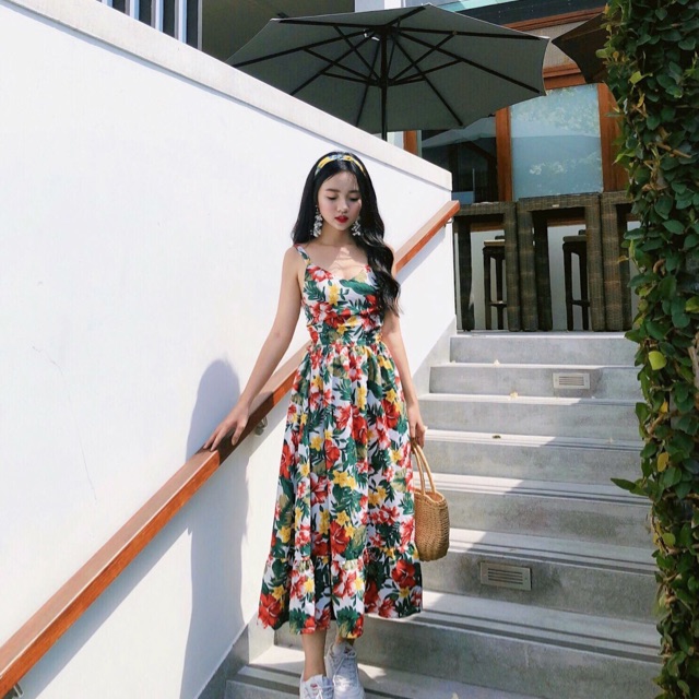 Ulzzang floral dress with bow tie | Shopee Philippines