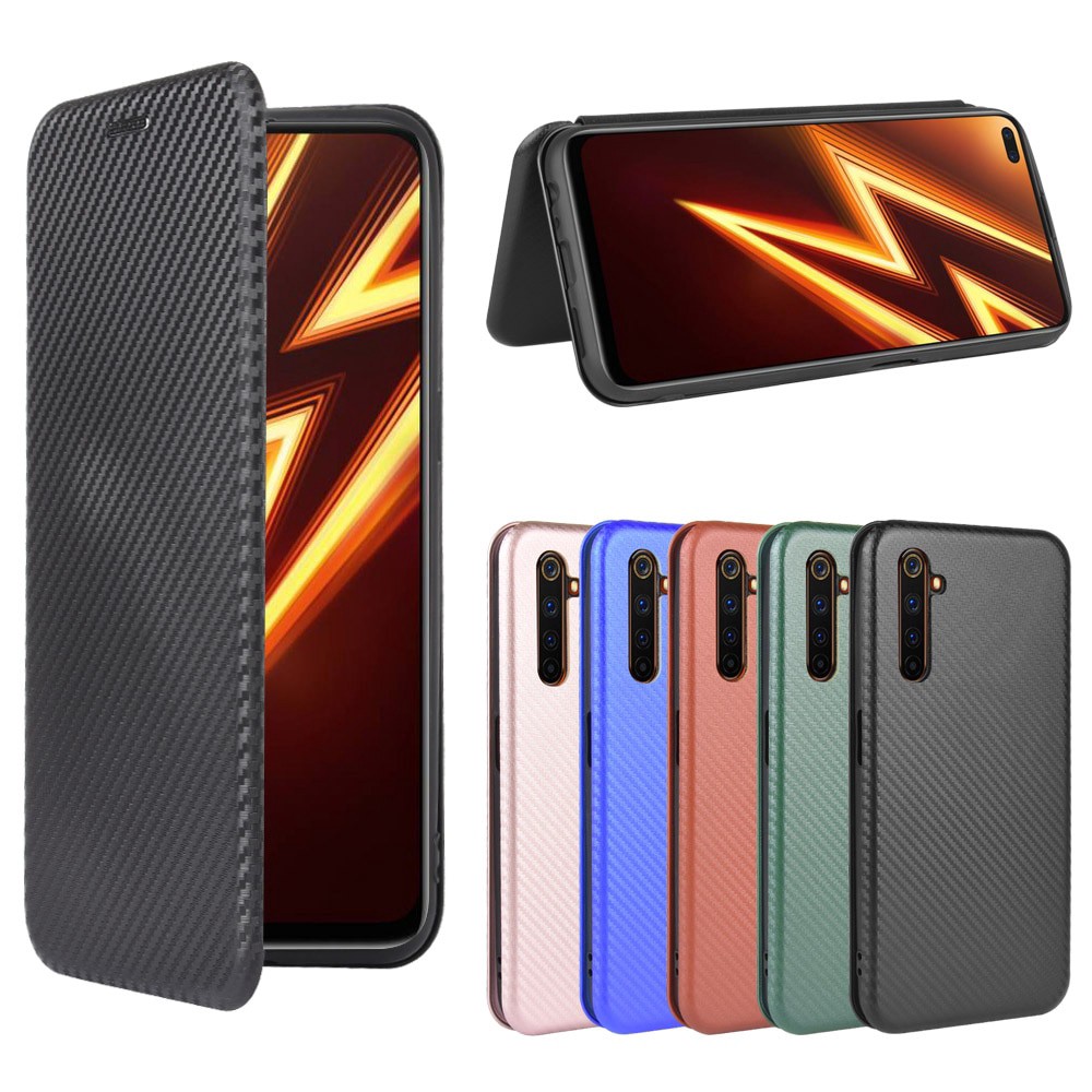 Case For Realme 6 Pro Carbon Fiber Flip Wallet Phone Cover OPPO Realme ...