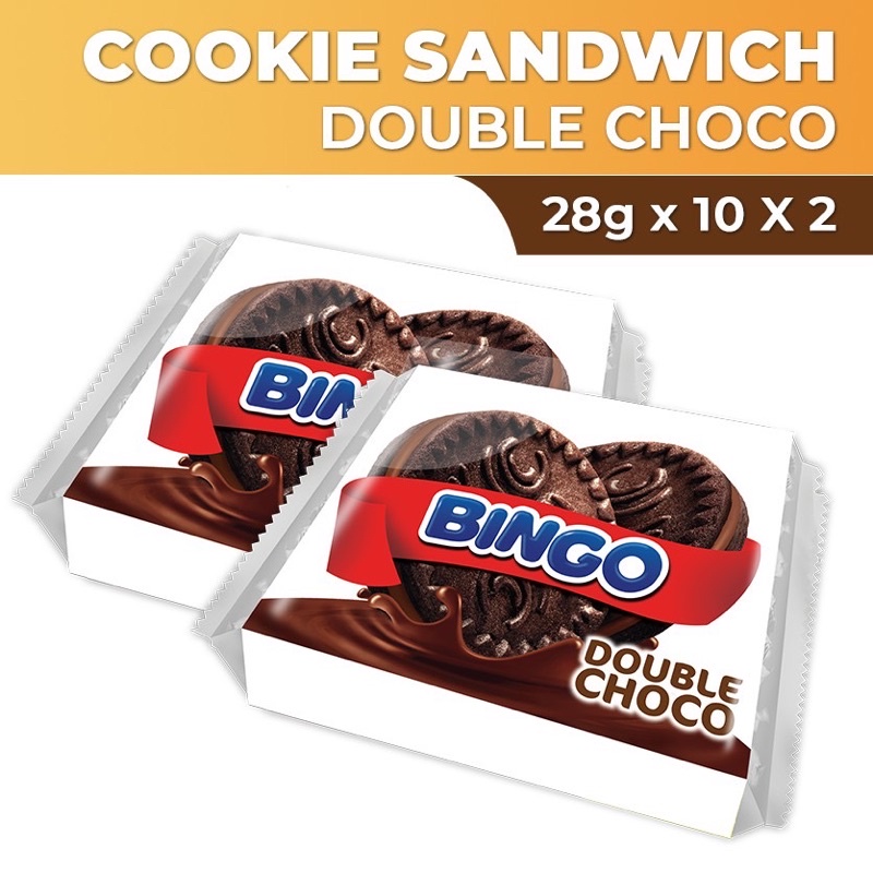 Bingo Cookie Sandwich Double Choco Chocolate filled Choco 28gx10 X 2 ...