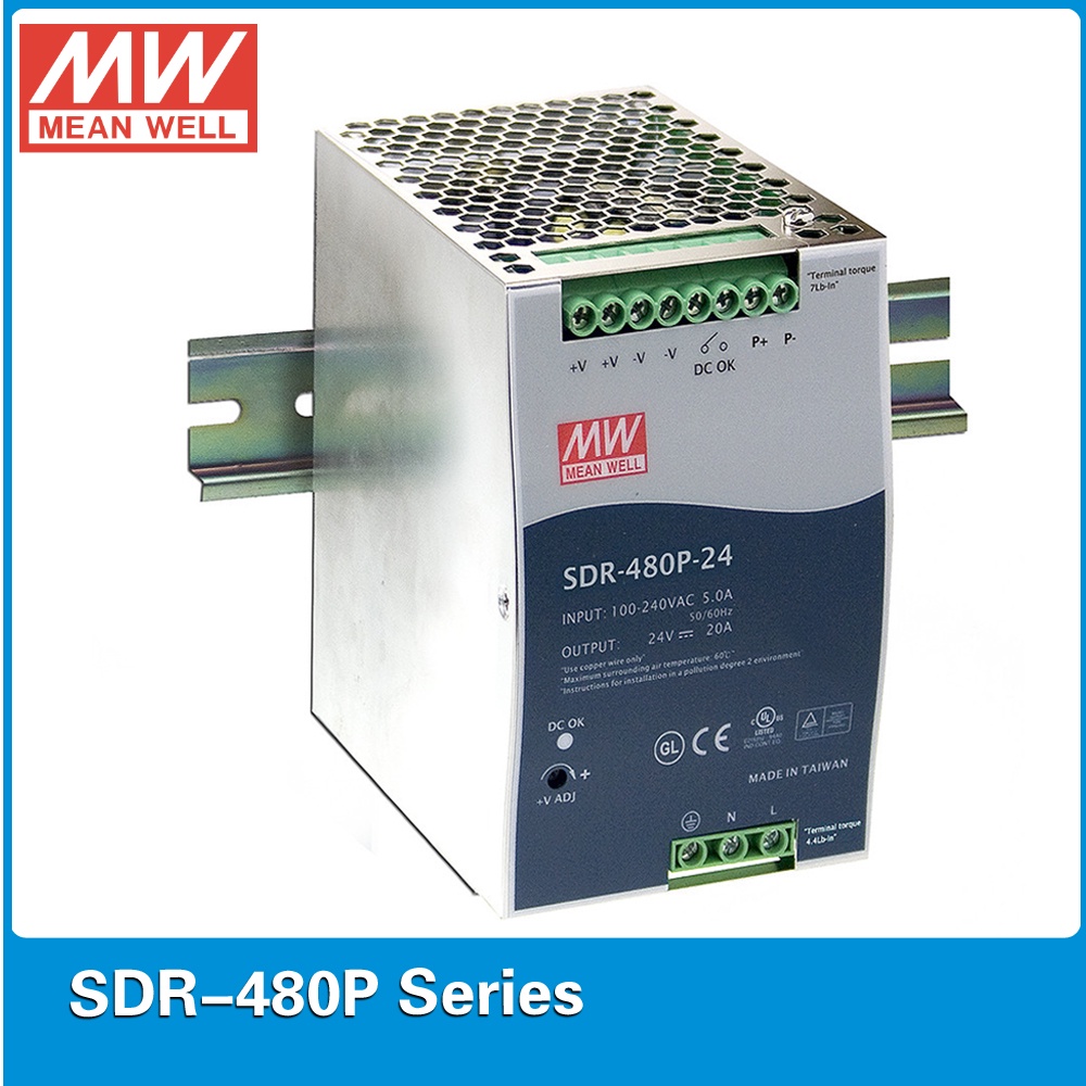 Original MEAN WELL SDR-480P-24 Output 480W 20A 24V Industrial DIN Rail ...