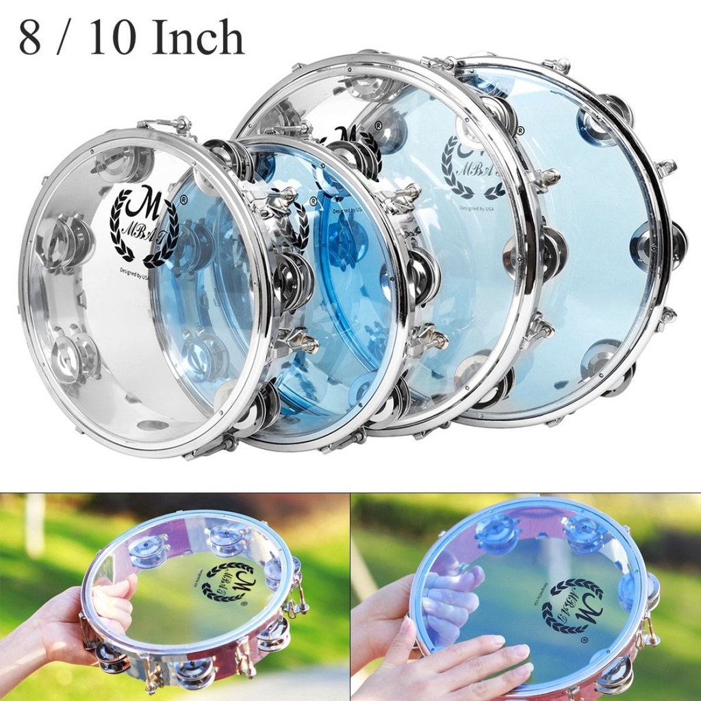 8 / 10 Inch Stainless Steel Double Row Jingles Tambourine Handbell Hand ...