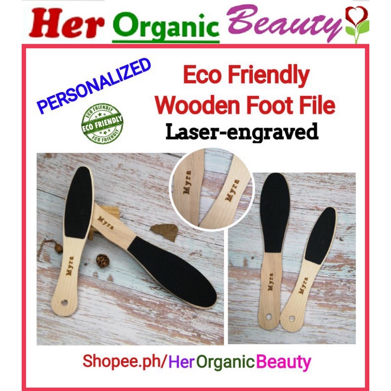 LASER ENGRAVED Wooden Double-sided Black Foot File (Small & Medium ...