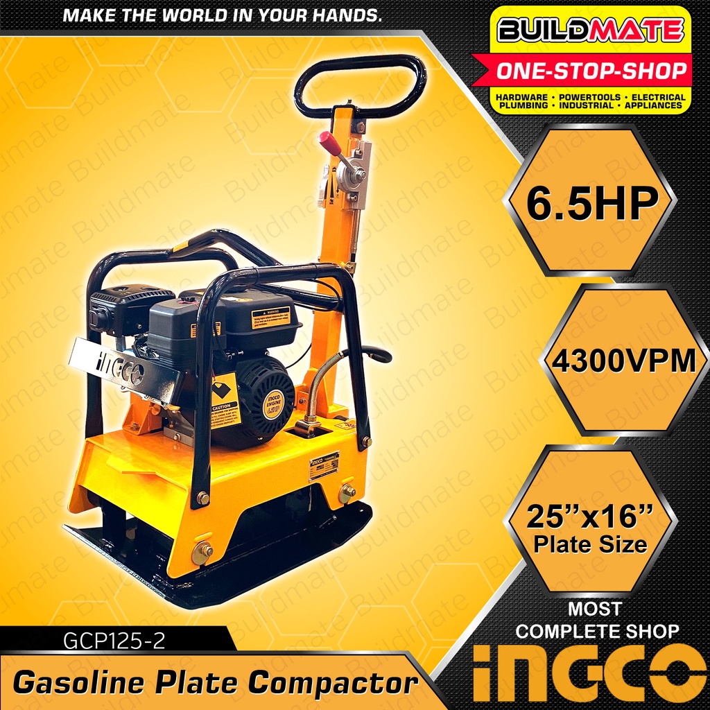 BUILDMATE Ingco Gasoline Plate Compactor Reversible 4.8kW 6.5HP 127KG ...