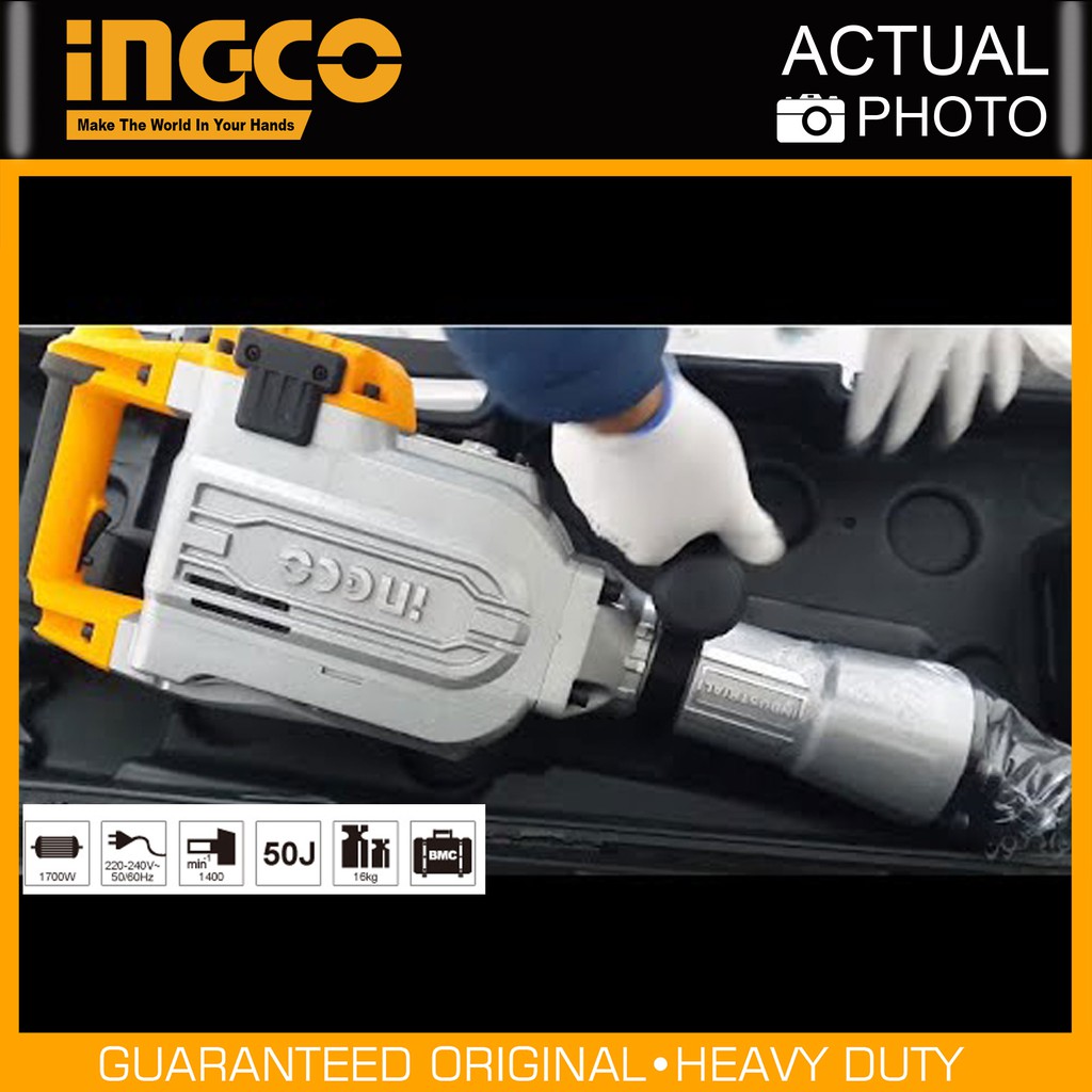 INGCO 1700W Concrete Percussion Demolition Jack Hammer Breaker Chipping ...