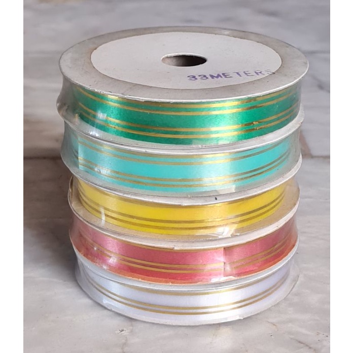 3/4" Plastic Linear Ribbon #3 with Metallic Gold Lines per Roll ...