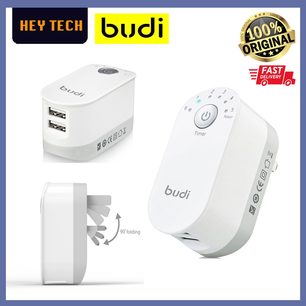 Budi 12W 2.4A Timer Home Charger 2 USB Port Charger Safety Timer ...