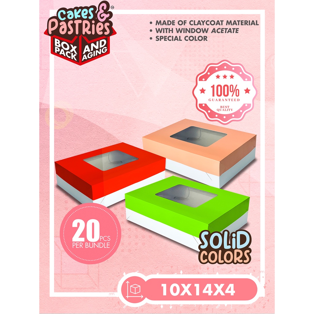 10x14x4 SOLID COLOR (RED, GREEN, PINK) CAKE BOXES WITH WINDOW 10PCS ...