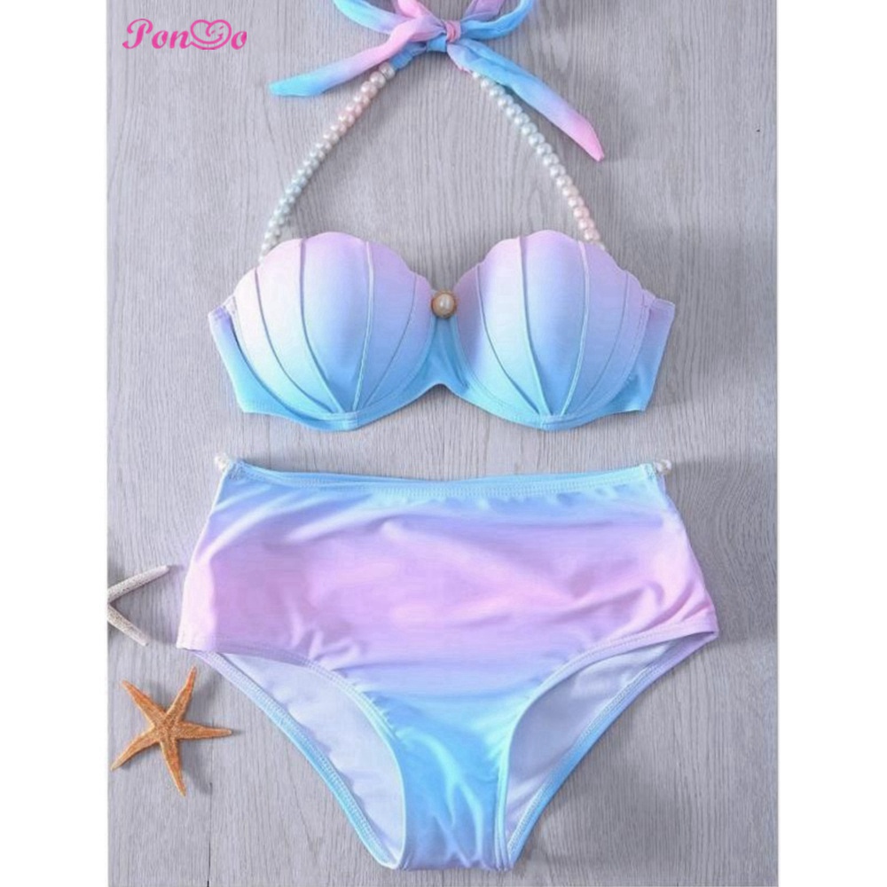 Mermaid Swimsuit for Women Bikini Sets Gradient Seashell Swimwear ...