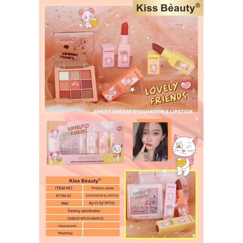 kiss beauty Lovely Friends Sweet Cheese Eyeshadow &Lipstick | Shopee ...