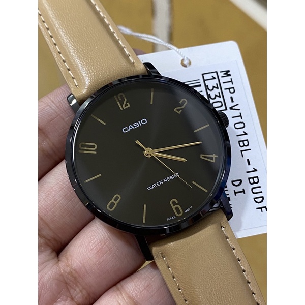 CASIO MENS LEATHER MTP VT01BL 1B / MTP VT01 BLACK FACE | Shopee Philippines