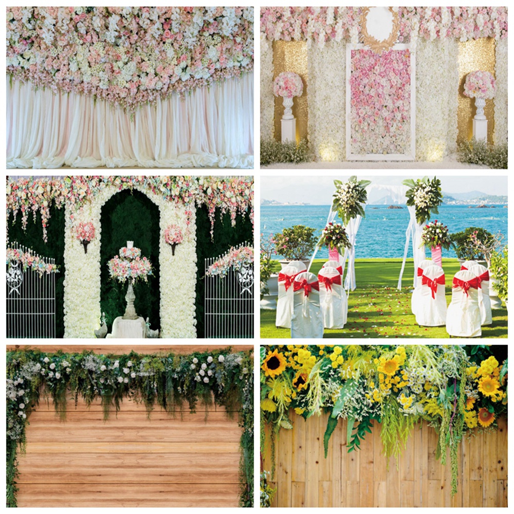 Wedding Backdrop Flower Curtain Floral Seaside Decoration Polyester ...