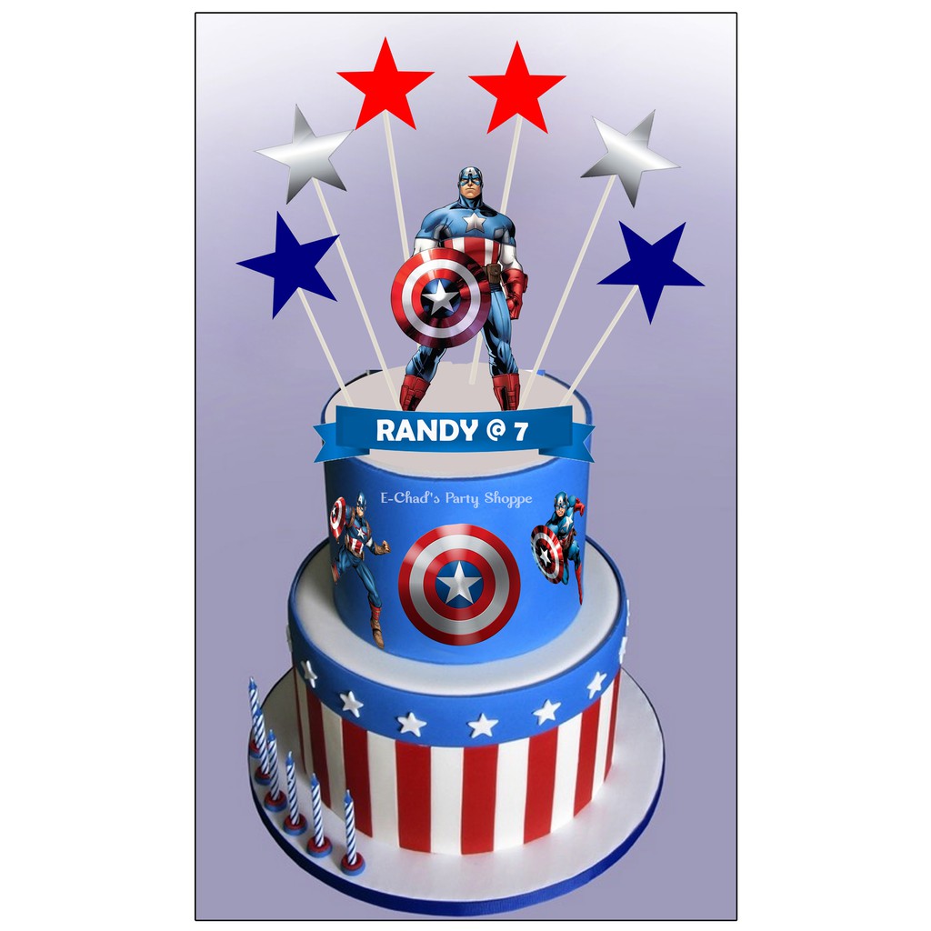 CAPTAIN AMERICA Cake Topper Set (FREE Customize Name) | Shopee Philippines