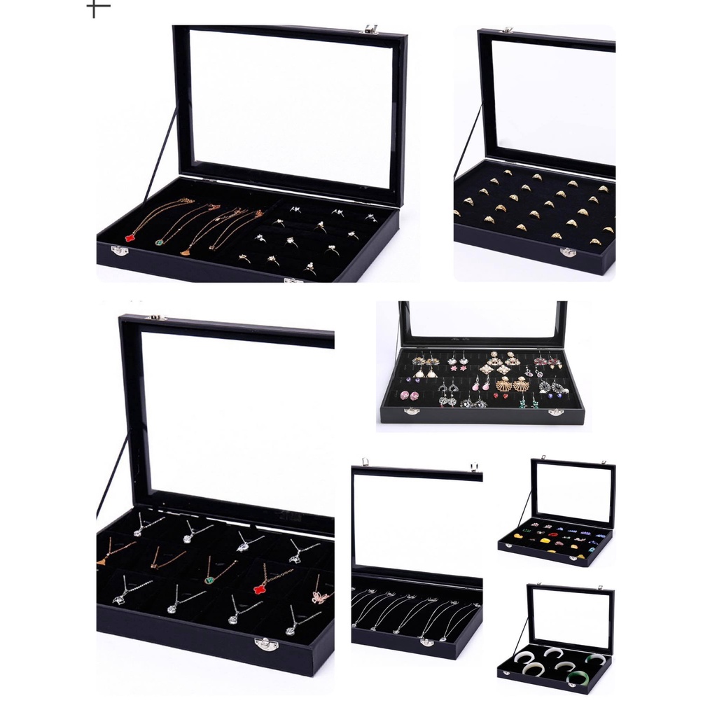 Large Premium black Velvet Glass Flip For Necklace Ring box | Shopee ...