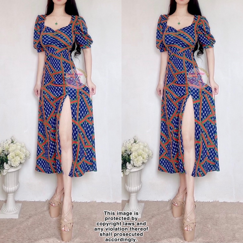BEST SELLER BIANCA PUFF SLEEVES SLIT MIDI DRESS (BEST SELLER DRESS ...